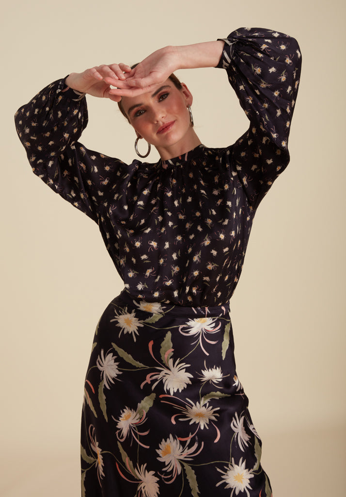 Helena Moonflower Blouse in Navy | Tops | LilyandLionel – Lily and ...