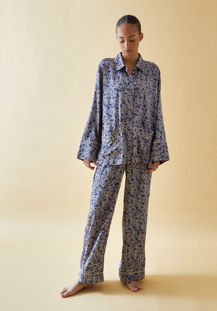 Evie Trouser Set Blue Aster | Nightwear | Lily and Lionel – Lily and Lionel London Limited