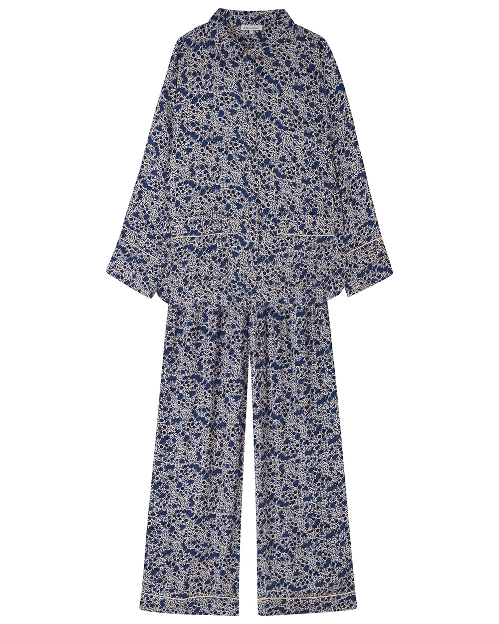 Evie Long Sleeve Aster Print Pyjama Set In Blue | Nightwear ...